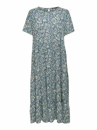 Only Damen Onlabigail Life S/S Midi Dress WVN Noos Kleid, Night Sky/AOP:Abigail Mini Flowers, 38 EU