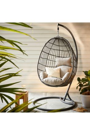 ambia GARDEN H&auml;ngesessel, Grau, Metall, Kunststoff, Textil, F&uuml;llung: Polyester, 105x198x124 cm, wetterbest&auml;ndig, UV-best&auml;ndig, regenabweisend, Gartenm&ouml;bel, H&auml;ngese