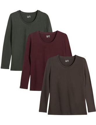 Berydale Bd159 T-Shirt à Manches Longues, Gris Marron, Vert foncé, Bordeaux, XXL (Lot de 3) Femme
