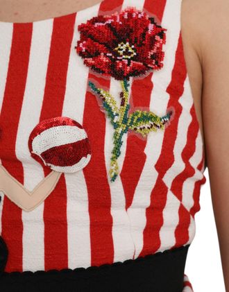 Dolce & Gabbana Womens Red White Floral Sleeveless Sheath Midi Dress And Cotton Elastane