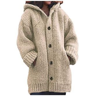 FNKDOR Gilet Long Femme en Tricot Veste &agrave; Capuche Ouvert &Eacute;pais Manches Longues Pull Cardigan Chaud Casual Grosse Maille Manteau Capuche Sweater Hiver Chandai
