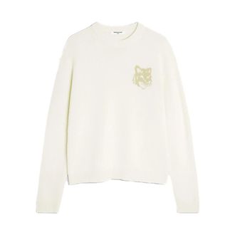 Maison Kitsun&eacute; Maglia girocollo in lana merino con ricamo fox grande - - Knitwear - Herren - Beige - L