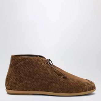 Bottega Veneta Braune Schn&uuml;rschuhe aus Intreccio-Wildleder