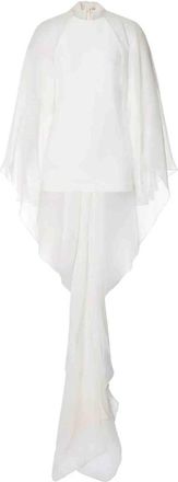Alberta Ferretti Femme, Robes, Blanc, Taille: 36 FR Robe Maxi Asymétrique en Mousseline