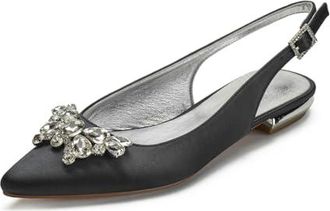 Generic Chaussures Plates De Mariée Confortable Femme Chaussures De Mariage Bride Arrière Bout Pointu Plates Sandales 2Cm,Noir,41 EU