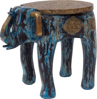Guru Shop Kleiner Elefanten Beistelltisch - Blau-Gold, 45x50x37 cm