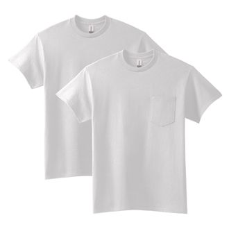 Gildan Unisex-Erwachsene Ultra Cotton T-Shirt with Pocket, Style G2300, 2-Pack Hemd, Weiss/opulenter Garten, M (2er Pack)