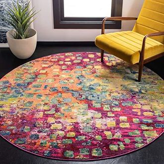 Safavieh Boho Teppich für Wohnzimmer, Esszimmer, Schlafzimmer, Madison Collection, Kurzer Flor, Elfenbein und Multi, 91 x 91 cm