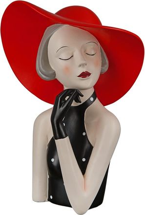 Gilde Deko Skulptur Figur Lady - mit rotem Hut - Dekoration Wohnzimmr - Höhe 27 cm, 37194, Rot, Schwarz