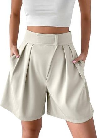 Generic Short d&eacute;t&eacute; pour femme - Taille haute - Extensible - D&eacute;contract&eacute; - Avec poches - Tendance - Jambe large - Couleur unie - Coupe ample - Plage - Vacances
