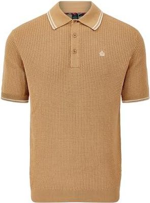 Merc of London Edmund Waffle Mens Knitted Polo Shirt in Tan, Large