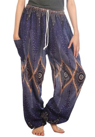 Lofbaz Damen Kordelzug Diamant Harem Boho Genie Hose Blau 3XL