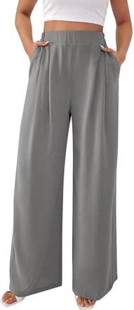 Generic Pantalon en tissu pour femme, &eacute;l&eacute;gant et d&eacute;contract&eacute;, pantalon palazzo, taille haute, pantalon de loisirs avec poches, tricot gaufr&eacute;, pantalon d&eacute;t&eacute; S-