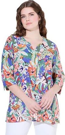 Ulla Popken Leinenmix-Bluse, A-Linie, Tunika-Ausschnitt, 3/4-arm Tunique, Bleu Ciel, 62-64 Femmes