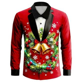 Generic DENGJIAMY Chemise de Noël moche boutonnée pour homme - Grande taille - T-shirt à manches longues - Chemise de vacances en plein air pour homme - Costu