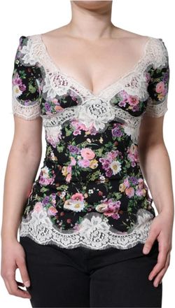 Dolce & Gabbana Femme, Blouses et Chemises, Multicolore, Taille: 36 FR Chemisier &agrave; Manches Courtes en Dentelle