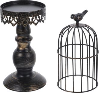 Cabilock DOITOOL Vintage Kerzenhalter aus Metall Vogelk&auml;figform Robuster Tischkerzenst&auml;nder In Schwarz Gold Dekorativer Kerzenfu&szlig; f&uuml;r Heimdekoration und Romant