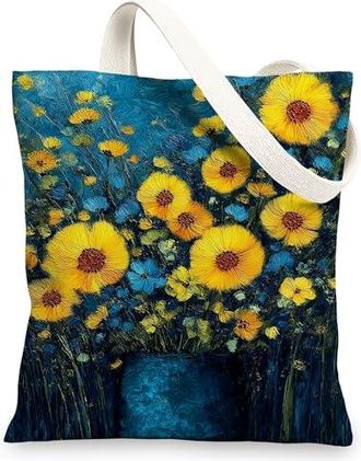 Generic Sacs fourre-tout en toile à motif floral coloré, sacs dépicerie réutilisables, légers et lavables, sacs en toile pour salle de sport, extérieur, voyag