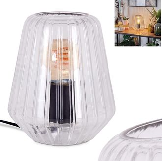 HOFSTEIN Tischleuchte Telhais, Tischlampe aus Metall/Glas in Schwarz/Klar, Leuchte im modernen Vintage/Retro-Design mit Schirm aus Glas (Ø 17cm) u. An/-Auschal