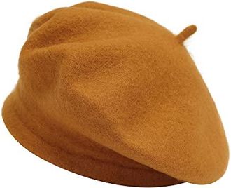 ZLYC Femmes Classique Francais Laine Chapeau de Béret(Jaune Boue),Taille Unique