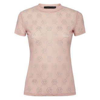 Philipp Plein T-Shirt Pure Monogram Strass - - Tops - Damen - Rosa - XS