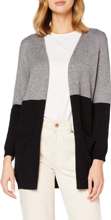 Only Damen Onlqueen L/S Long Cardigan KNT Noos Strickjacke, Medium Grey Melange/Stripes:w. Black,XS
