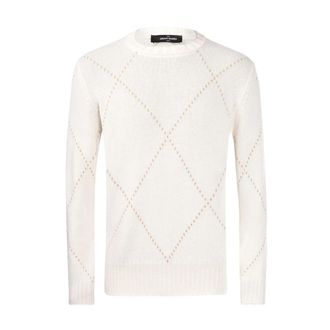 Gran Sasso Girocollo Air Wool a Rombi - - Knitwear - Herren - Wei&szlig; - XL