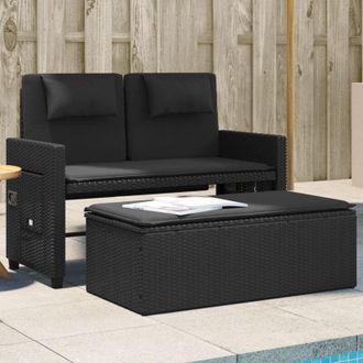 vidaXL Gartenbank Verstellbar mit Kissen Schwarz Poly Rattan - Vidaxl