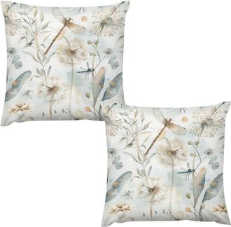 Generic Bauernhauspflanze L&ouml;wenzahnblume Libelle Dekokissenbezug Quadratische Kissenbezug Weich Kissenh&uuml;lle F&uuml;r Sofa Balkon Hotel 45X45Cm 2Er Set