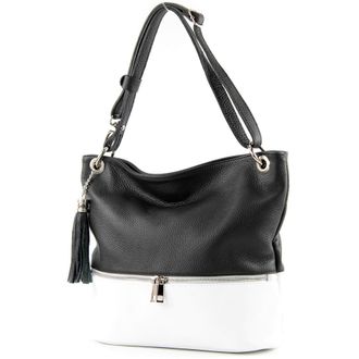 modamoda.de T143 - ital. Leder Schultertasche Umh&auml;ngetasche, Farbe:Schwarz/Wei&szlig;