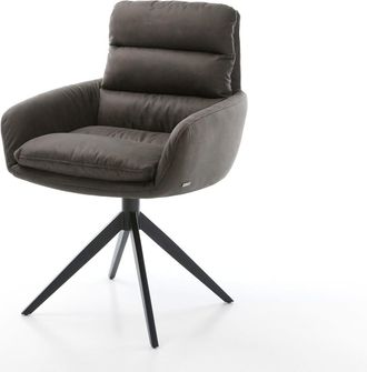 DELIFE Drehstuhl Abelia-Flex mit Armlehnen Mikrofaser Anthrazit Vintage Kreuzgestell breit Schwarz 360° drehbar Wippfunktion, Esszimmerstühle