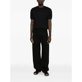 Scaglione Cotton-Linen Crew Neck T-Shirt - Black