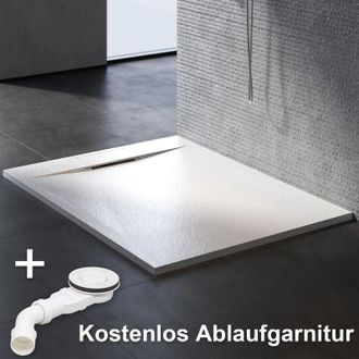 Sonni Duschwannen 140x90cm Flach Duschtasse hochwertige f&uuml;r Duschkabine Badezimmer SMC wei&szlig; 32mm Schiefer-Textur