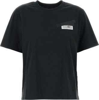 Maison Margiela Femme, Tops, Noir, Taille: 38 FR Taped Label Cotton T-Shirt