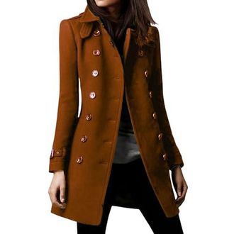 Generic Caban crois&eacute; pour femme, mi-long, veste dhiver &agrave; revers crant&eacute;, style classique et &eacute;l&eacute;gant, couleur caramel, taille 3XL