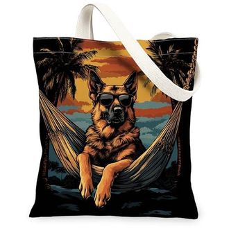 Generic Sac fourre-tout en toile motif chien berger allemand pour le shopping 33 x 38,1 cm, sac d&eacute;picerie r&eacute;utilisable en tissu &agrave; bandouli&egrave;re pour femme, pein