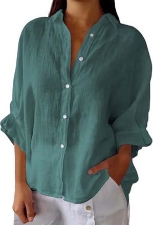 Generic Mes Commandes HUIFUAO T-Shirt surdimensionné pour Femme en Coton et Lin avec Boutons et col en V, Manches Courtes, élégant et Ample, Basique pour Femm