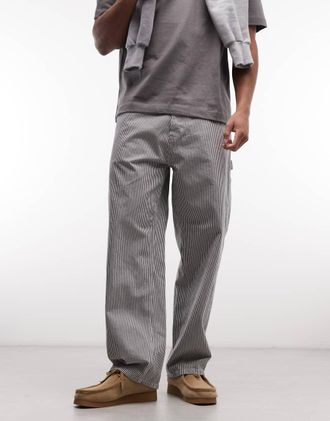 Carhartt Work in Progress Mercer - Hose in Wei&szlig; gestreift mit einfacher Stofflage am Knie