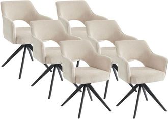 Vente-Unique Vente-unique - Lot de 6 chaises pivotantes avec accoudoirs en velours c&ocirc;tel&eacute; et m&eacute;tal noir - Cr&egrave;me - konya