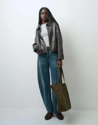 Only Bomber matelass&eacute; en imitation cuir marron chocolat