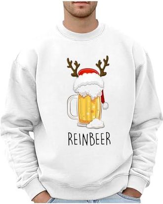 Generic Sweat &agrave; capuche style d&eacute;contract&eacute; pour homme Th&egrave;me verre &agrave; bi&egrave;re de No&euml;l, blanc, XXL