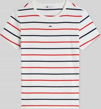 Tommy Jeans Slim Fit T-Shirt aus Baumwoll-Mix in Rippstrick