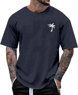Generic T Shirt Homme - Col Round Coton Pas Cher Tee Shirts - Blanc T-Shirt &Agrave; Manches Courtes - Imprim&eacute; en Cocotier Casual Tunique Top - Oversize Respirant Ch