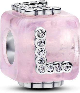 Pandora Moments Rosafarbener Murano-Glas Liebesw&uuml;rfel Charm aus Sterling Silber mit Zirkonia, Kompatibel Moments, 794433C01