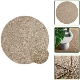 vidaXL Teppich ZIZUR Beige &Oslash; 90 cm Jute-Optik Indoor und Outdoor - Teppich - Au&szlig;enteppich - Fu&szlig;matte - Bodenmatte