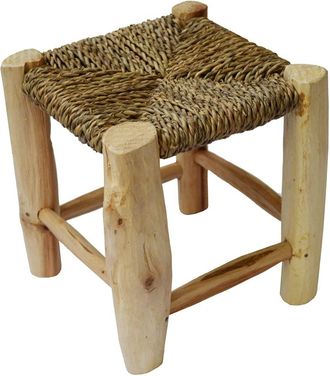 Simandra Scandi Stil Holzhocker Hocker Fußhocker mit geflochtenen Palmenblättern 20x20 cm
