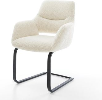 DELIFE Freischwinger Yago-Flex mit Armlehnen Teddystoff Beige Freischwinger flach Schwarz Taschenfederkern, Esszimmerst&uuml;hle