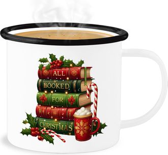 Shirtracer Emaille Becher Blechbecher - Weihnachtstasse Tasse Weihnachten - All booked for Christmas - B&uuml;chernerd Geschenk Buchliebhaber B&uuml;cherfreund - 300 ml - 