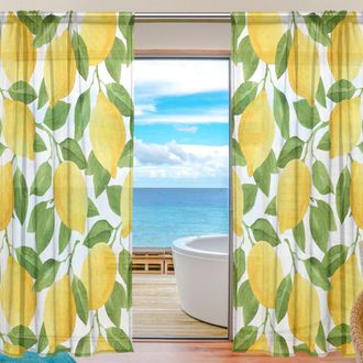 Alaza Durchsichtiger Voile-Fenstervorhang, Zitronengelb, Limettenbaum, Polyester-Material f&uuml;r Schlafzimmer, Dekoration, Zuhause, T&uuml;rdekoration, K&uuml;che, Wohnz