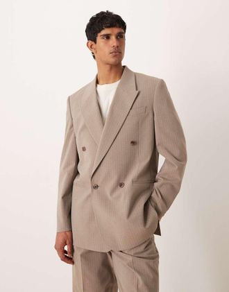 Asos Relaxed-Fit-Anzugjacke in neutralem Farbton mit eckiger Schulterpartie und Nadelstreifen